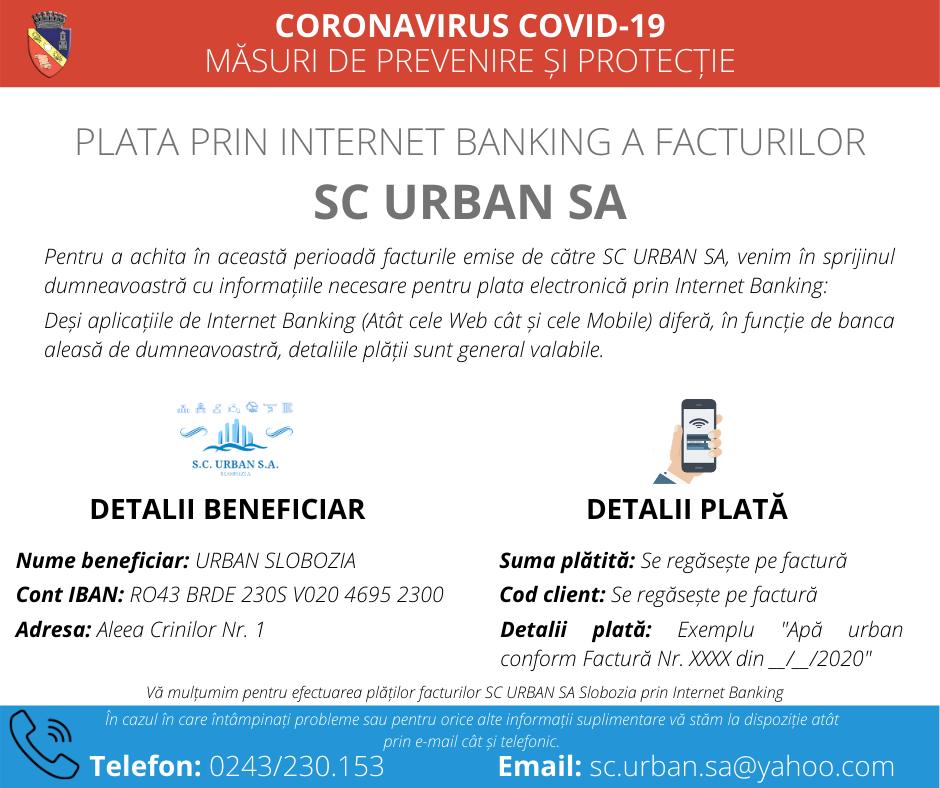 Plata prin Internet Banking a Facturilor SC URBAN SA – Antena Ialomițeană